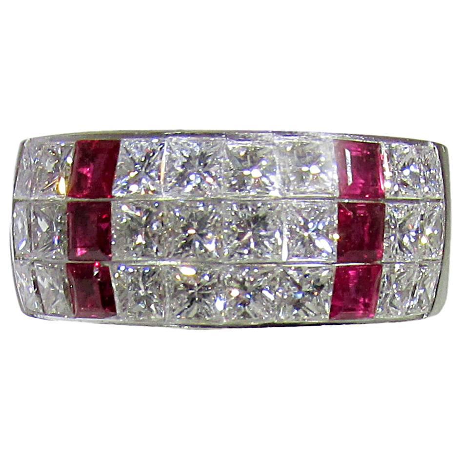 Tiffany and Co. Ruby Diamond Gold Band Ring at 1stDibs