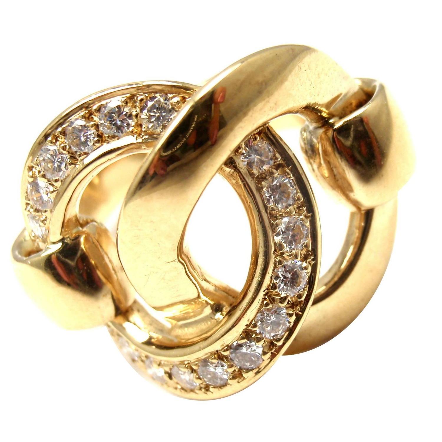 Hermes Diamond Large Yellow Gold Ring For Sale at 1stdibs