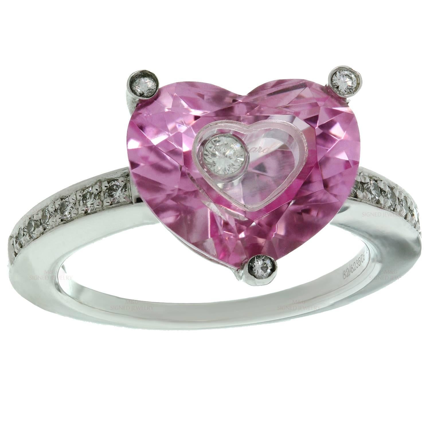 CHOPARD Happy Diamond Heart Pink Quartz White Gold Ring For Sale at ...
