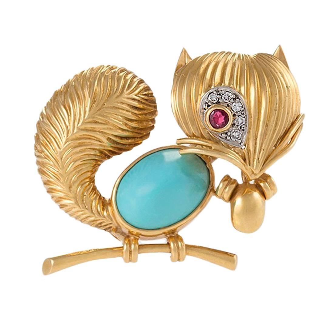 Van Cleef and Arpels Paris Turquoise, Ruby, Diamond, Gold Squirrel ...
