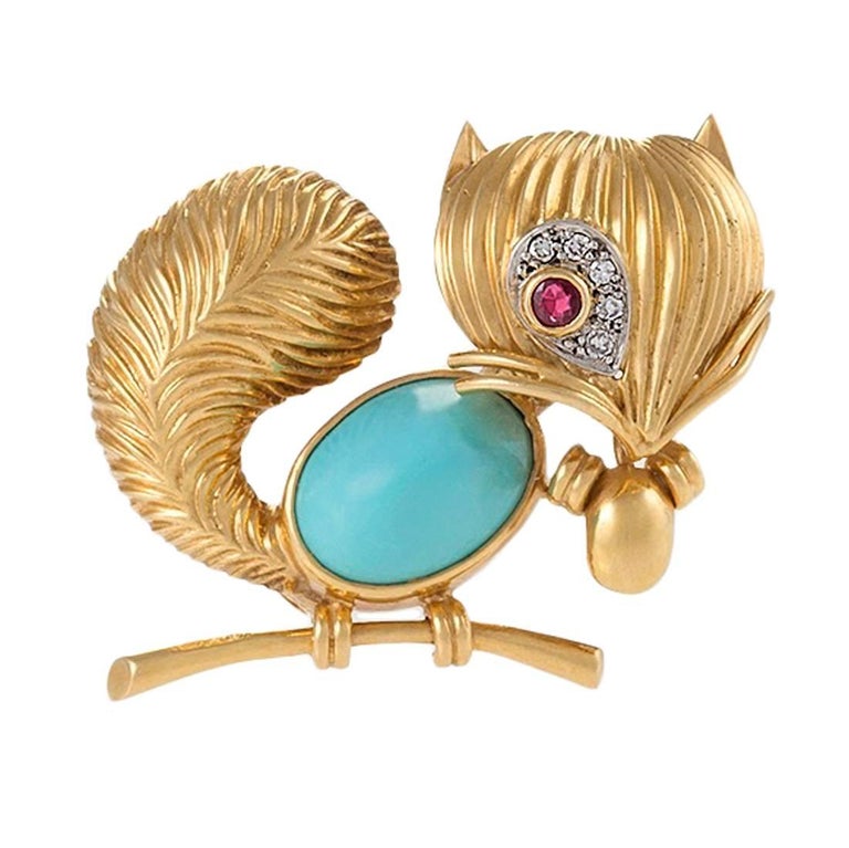 Van Cleef and Arpels Paris Turquoise, Ruby, Diamond, Gold Squirrel ...