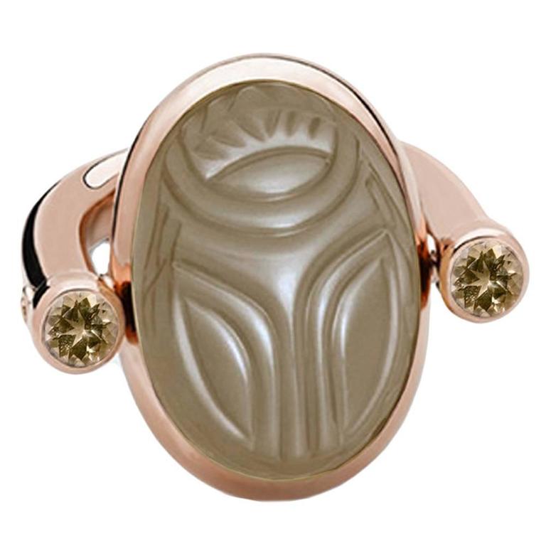 Colleen B. Rosenblat moonstone smoky quartz gold scarab ring at 1stDibs ...