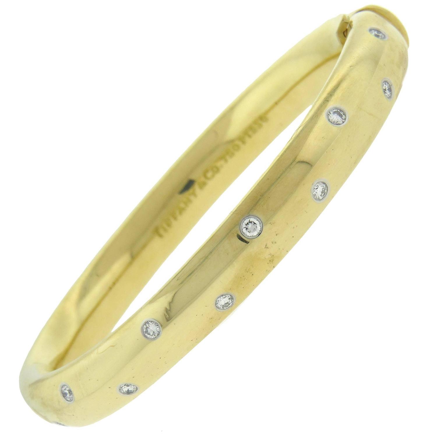 Tiffany and Co. Large Etoile Diamond Gold Platinum Bangle Bracelet at ...