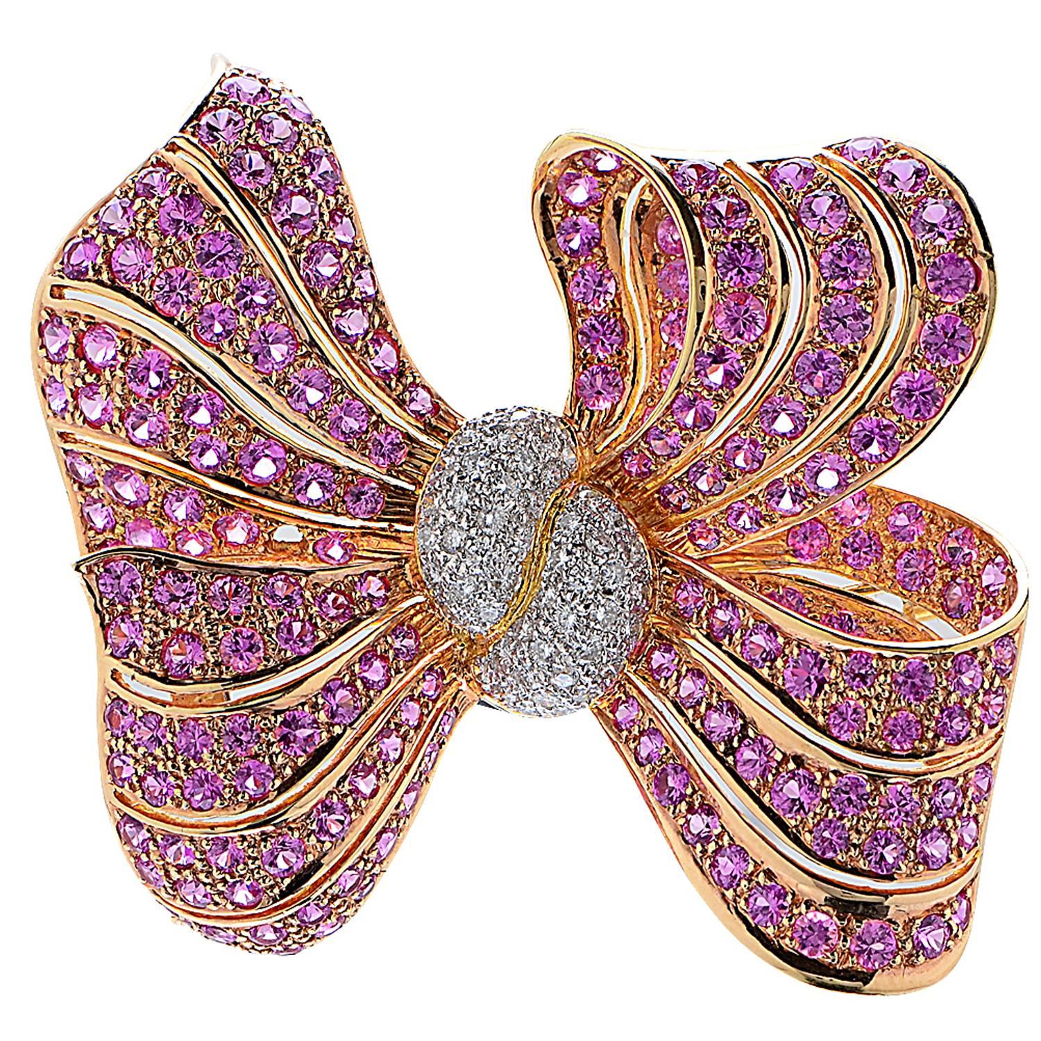 Diamond and Sapphire Bow Pin at 1stDibs