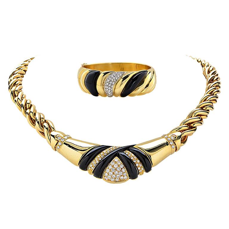 Yellow Gold Diamond And Onyx Set At 1stdibs