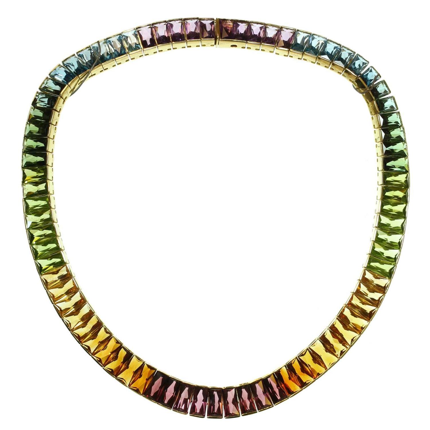 1980s H. STERN Multicolor Gemstone Rainbow Yellow Gold Necklace at 1stdibs