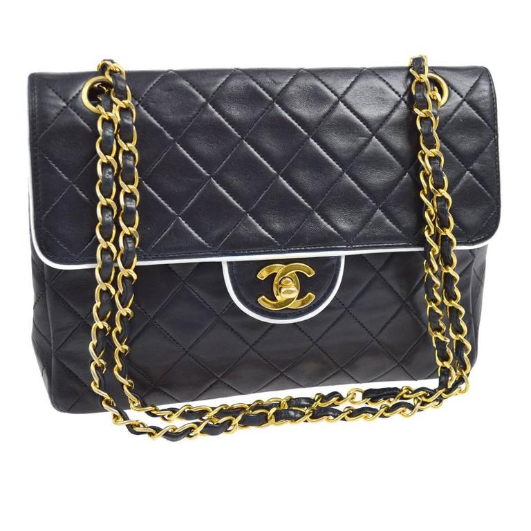 Chanel Vintage Two Tone White Piping Lambskin Leather Evening Clutch ...