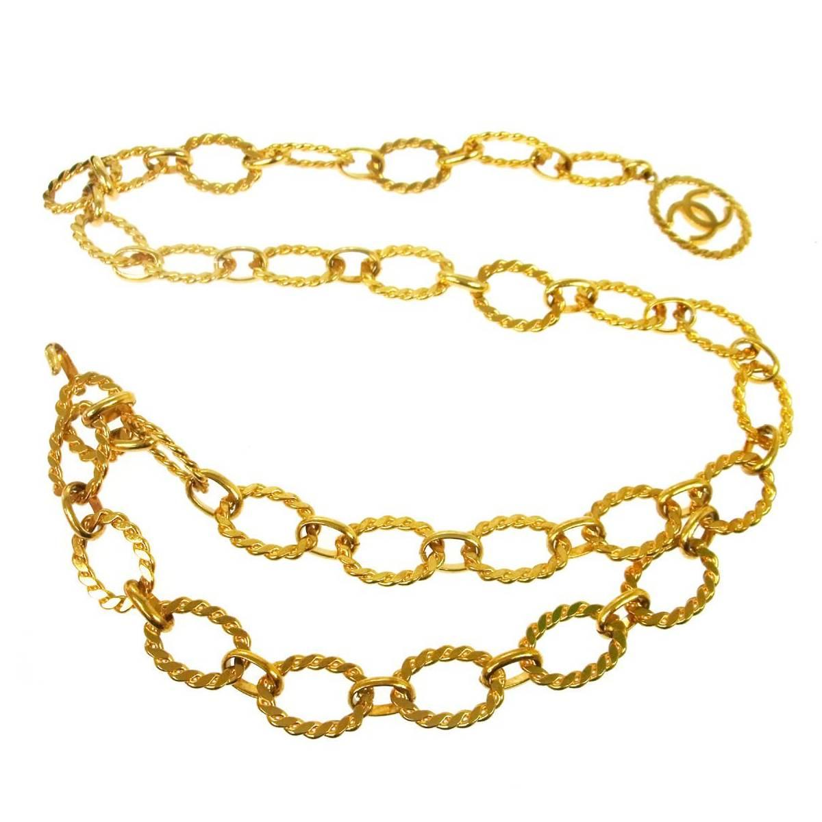 Chanel Vintage Gold Textured Charm Link Waist Belt in Box at 1stDibs