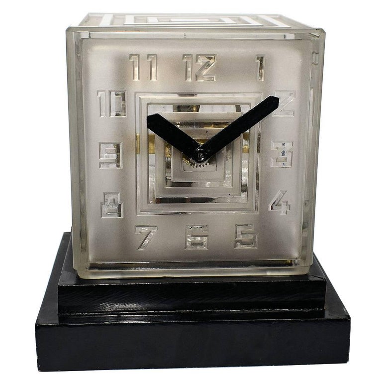 Art Deco Mirrored Blue Glass and Chrome Clock by Gilbert Rohde for ...