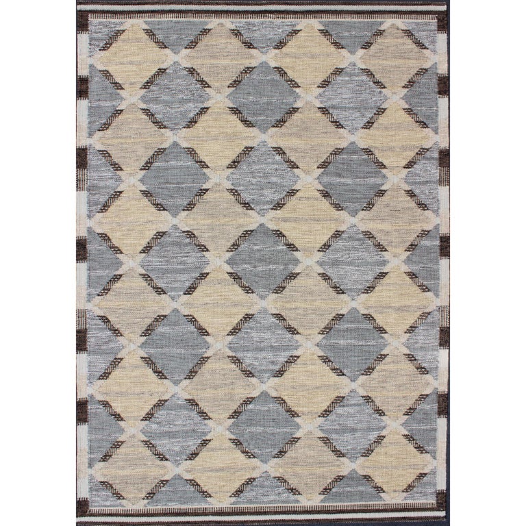 Modern Checkerboard or Patchwork Scandinavian Flat Weave Rug in Neutral ...