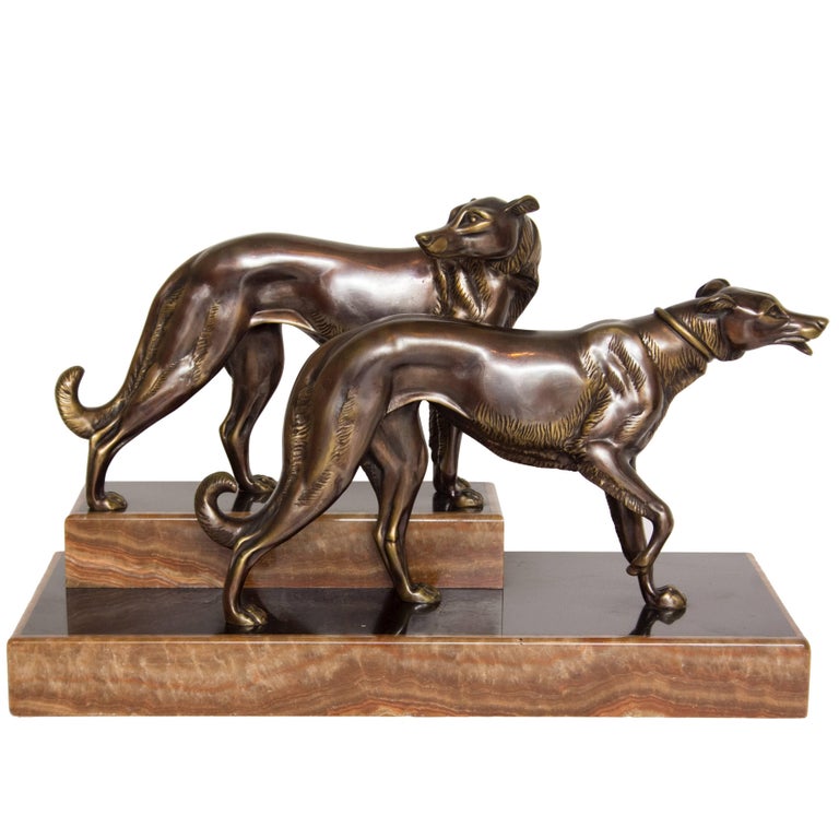 Art Deco Bronze Sculpture of Two Borzoi at 1stdibs
