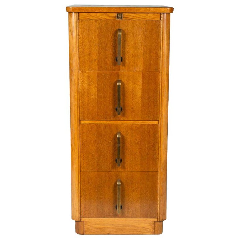 Tiger Oak Four Drawer File Cabinet with Original Hardware at 1stdibs