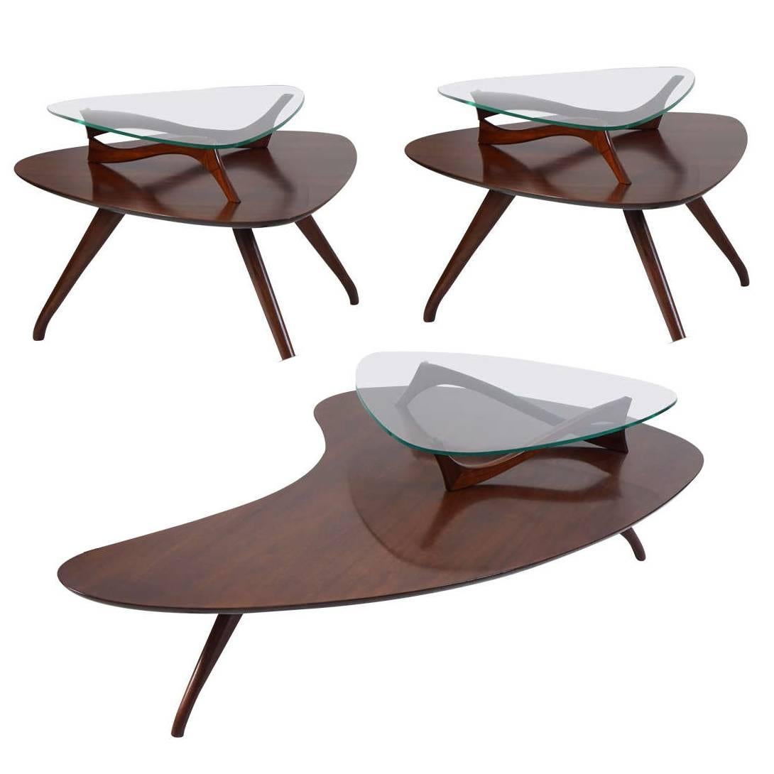 Mid-Century Modern Living Room Three Table Set For Sale at 1stDibs