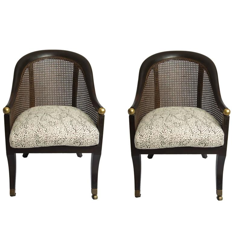 Pair of Cane Chairs with Menton Leopard Fabric at 1stDibs