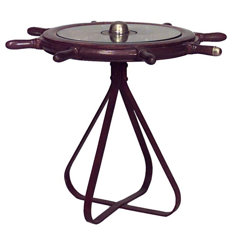 English Country Oak Ship Wheel End Table For Sale at 1stDibs