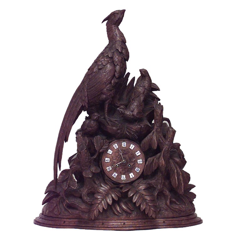 Black Forest Walnut Bird Mantel Clock For Sale at 1stDibs
