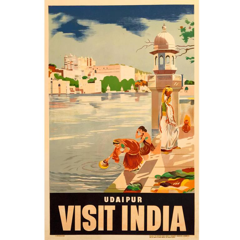Original Indian Government Travel Poster for Udaipur, 1950s For Sale at ...
