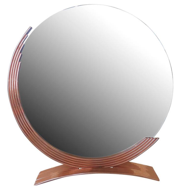 Round Art Deco Style Table Mirror with Copper Base at 1stDibs