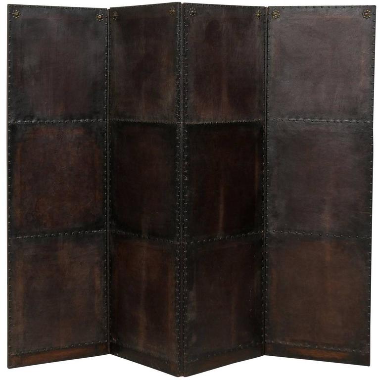 Spanish Dark Brown Leather Screen at 1stDibs
