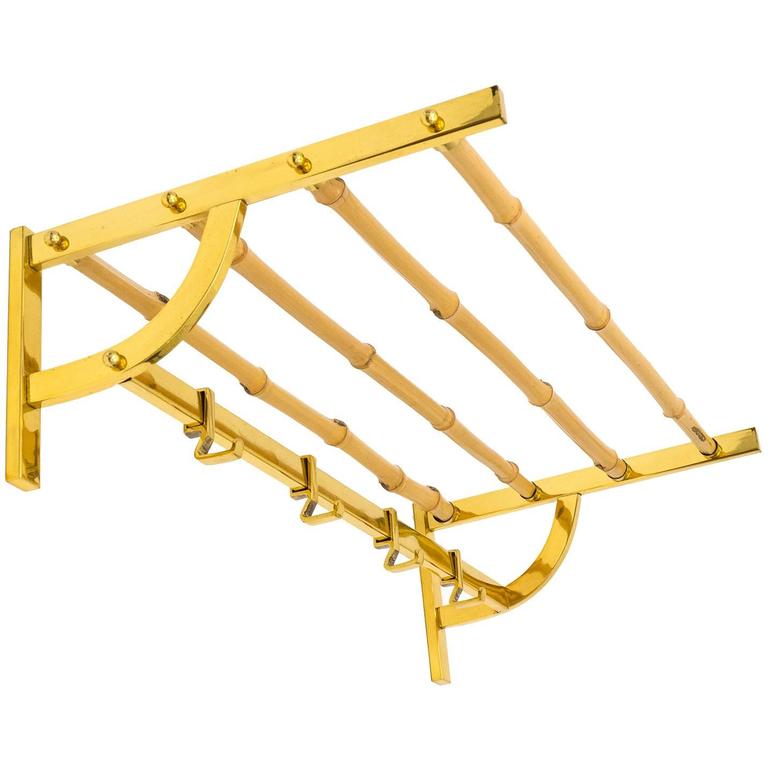 Italian Brass and Bamboo Coat and Hat Rack at 1stDibs