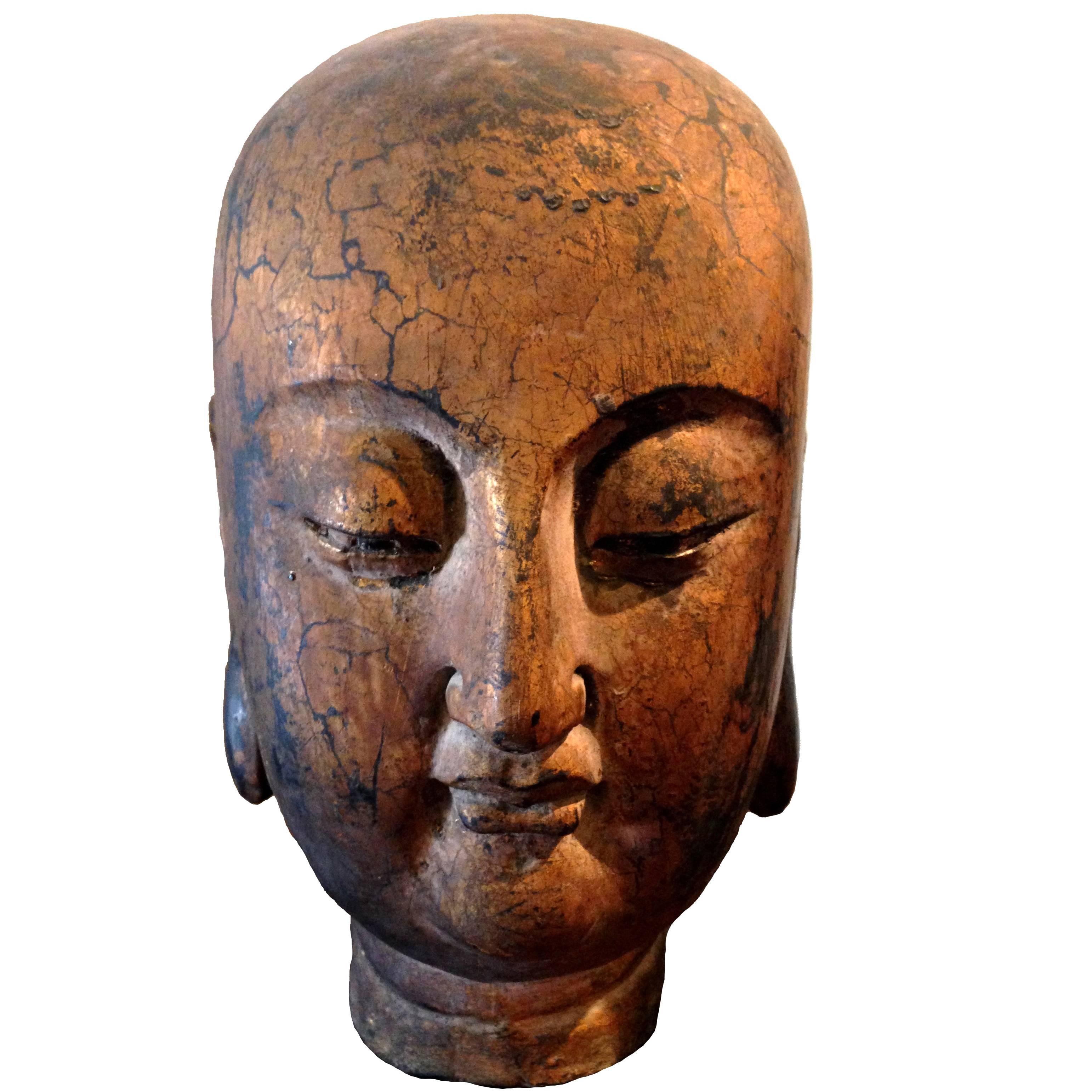 Antique Wooden Buddha Head at 1stDibs