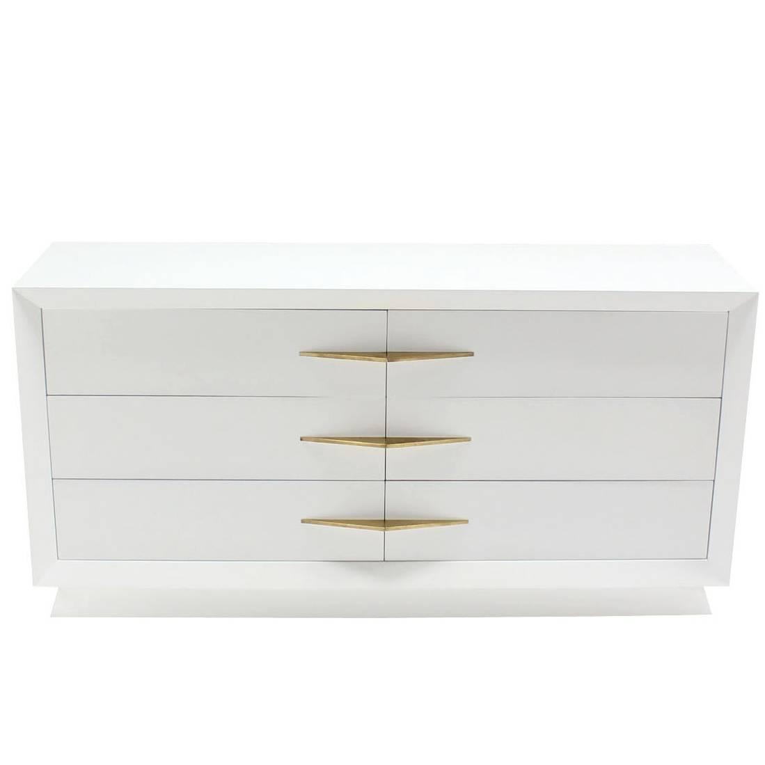 Art Deco White Lacquer Dresser with Brass Pulls at 1stdibs