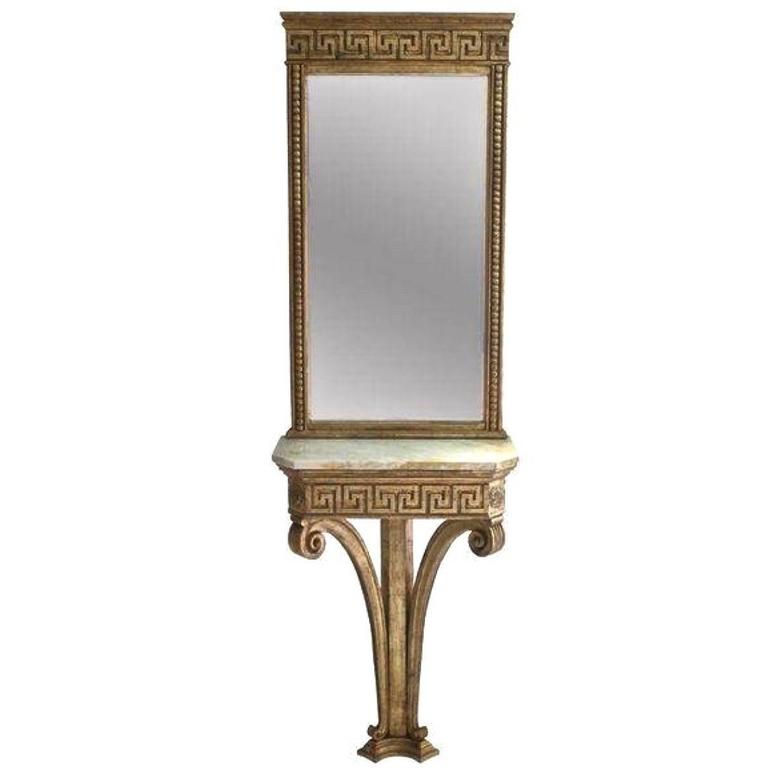 Italian Giltwood Greek Key Wall-Mounted Console Table and Mirror at 1stDibs