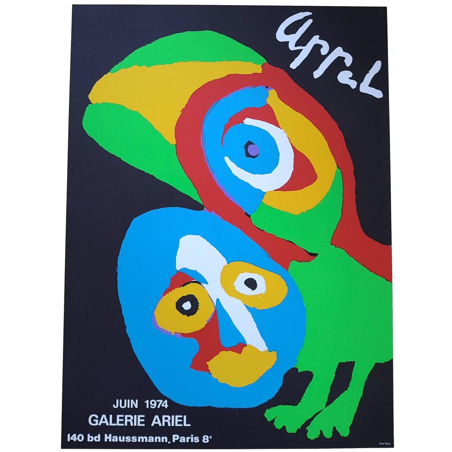 Karel Appel New Old Stock Lithograph Poster, Galerie Ariel, Paris, 1974 ...