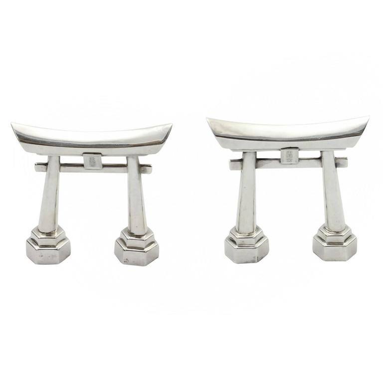 Pair of Japanese .970 Silver Torii Gate Salt and Pepper Shakers at 1stDibs
