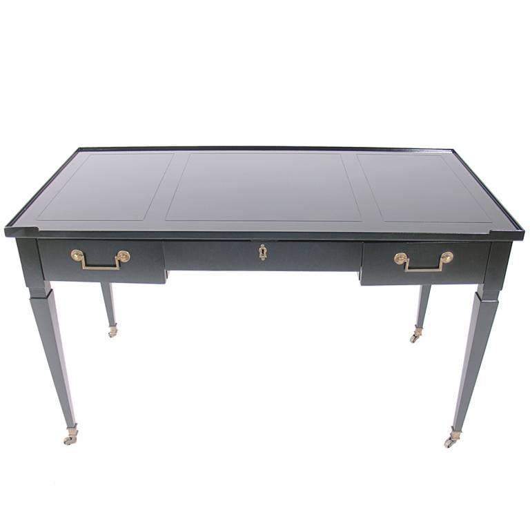 Neoclassical Desk by Baker in Black Lacquer and Brass at 1stDibs