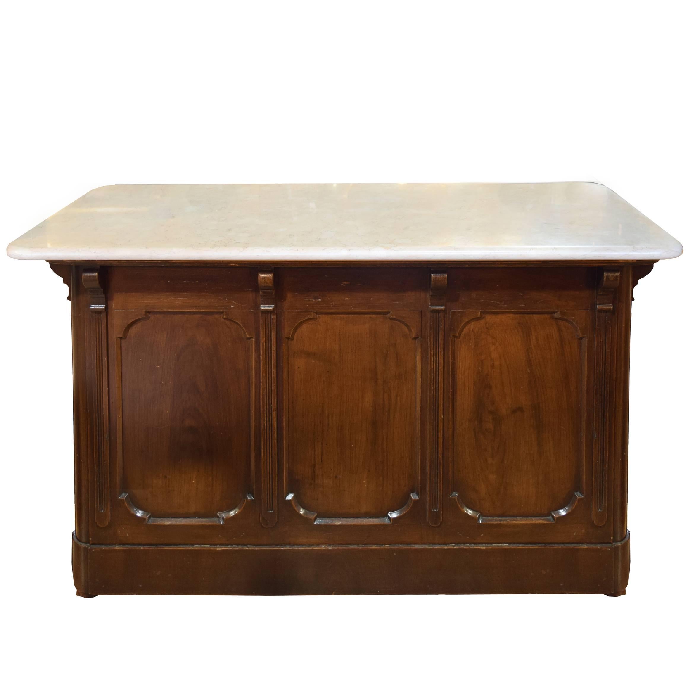 Italian Wood and Marble Counter with Drawers at 1stDibs
