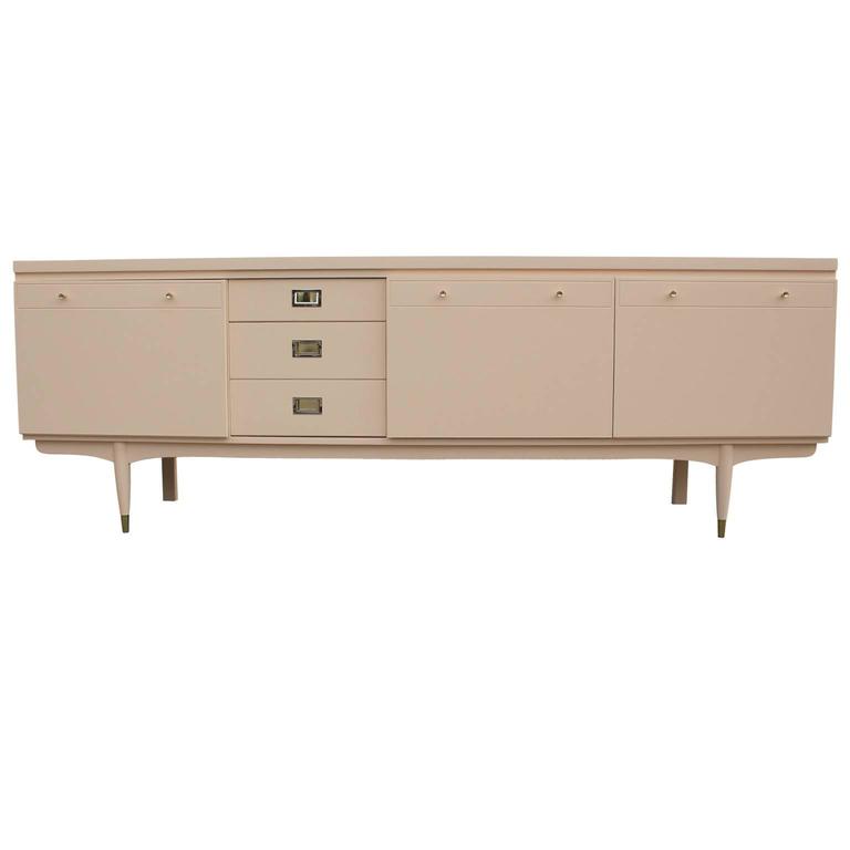Luxe Pale Blush Lacquered Sideboard with Brass Accents at 1stDibs