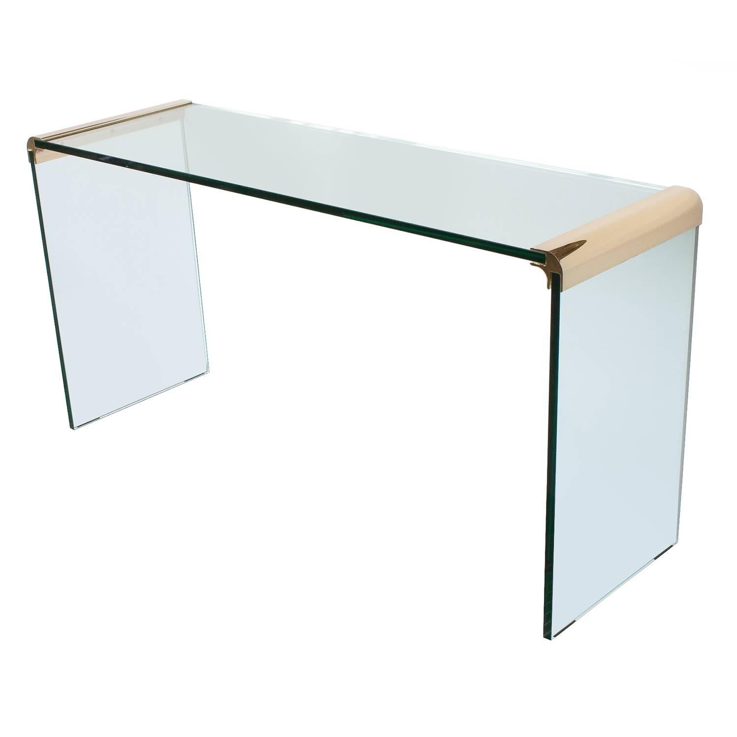 Pace Brass Glass Waterfall Console Table at 1stDibs | glass waterfall ...