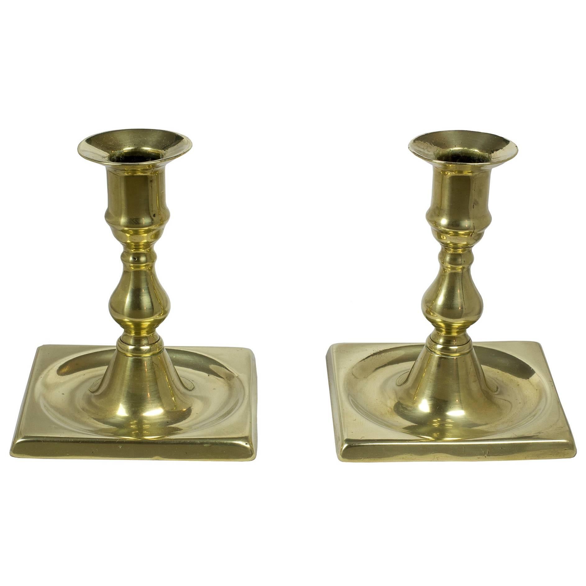 Pair of English Square Base Brass Candlesticks, circa 1760-1780 For ...