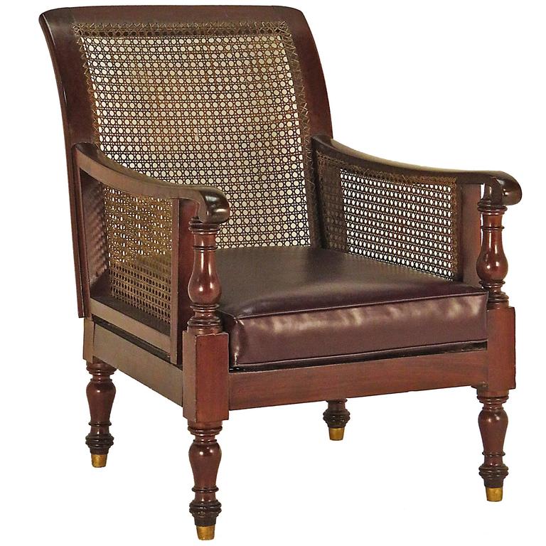 Edwardian English Mahogany Library Chair with a Leather Seat England ...