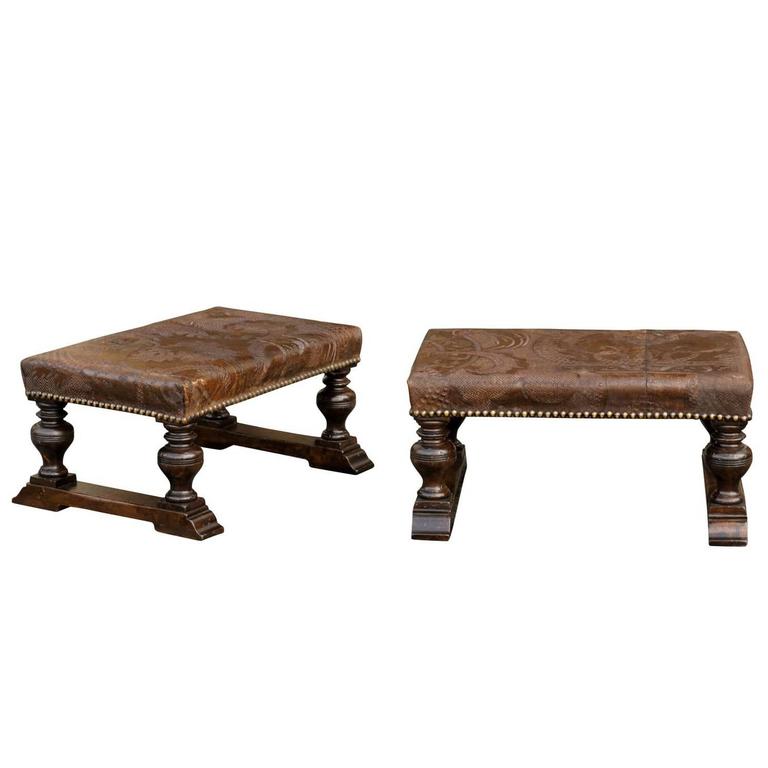 Pair of Embossed Leather Stools at 1stDibs