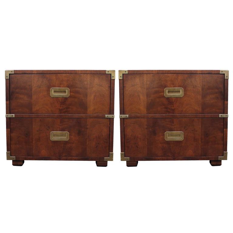 Lovely Pair of Campaign Style Nightstands or Side Tables by Henredon at ...