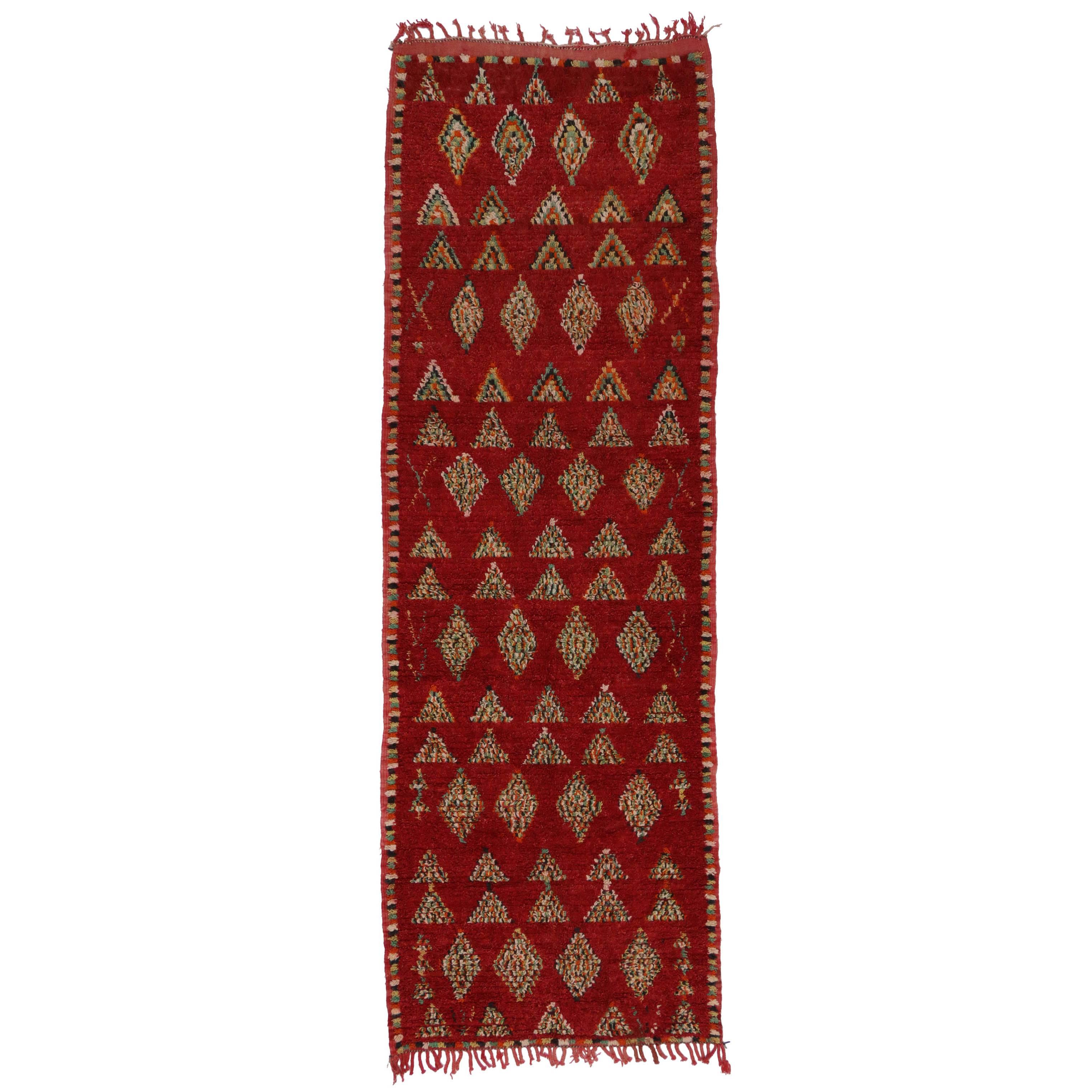 Vintage Berber Moroccan Runner with Tribal Style, Red Shag Hallway ...