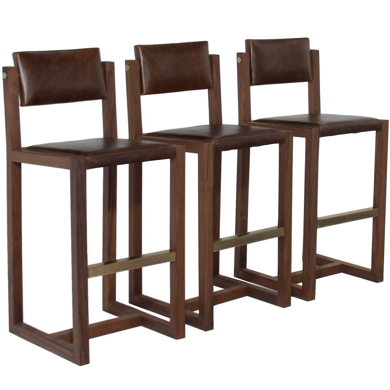 Set of Three Pamela Bar Stools with Solid Brass Cleat by Thomas Hayes ...