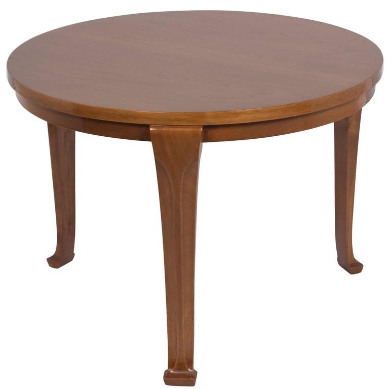 Circular Three-Leg Walnut Table by Gibbings for Saradis at 1stDibs