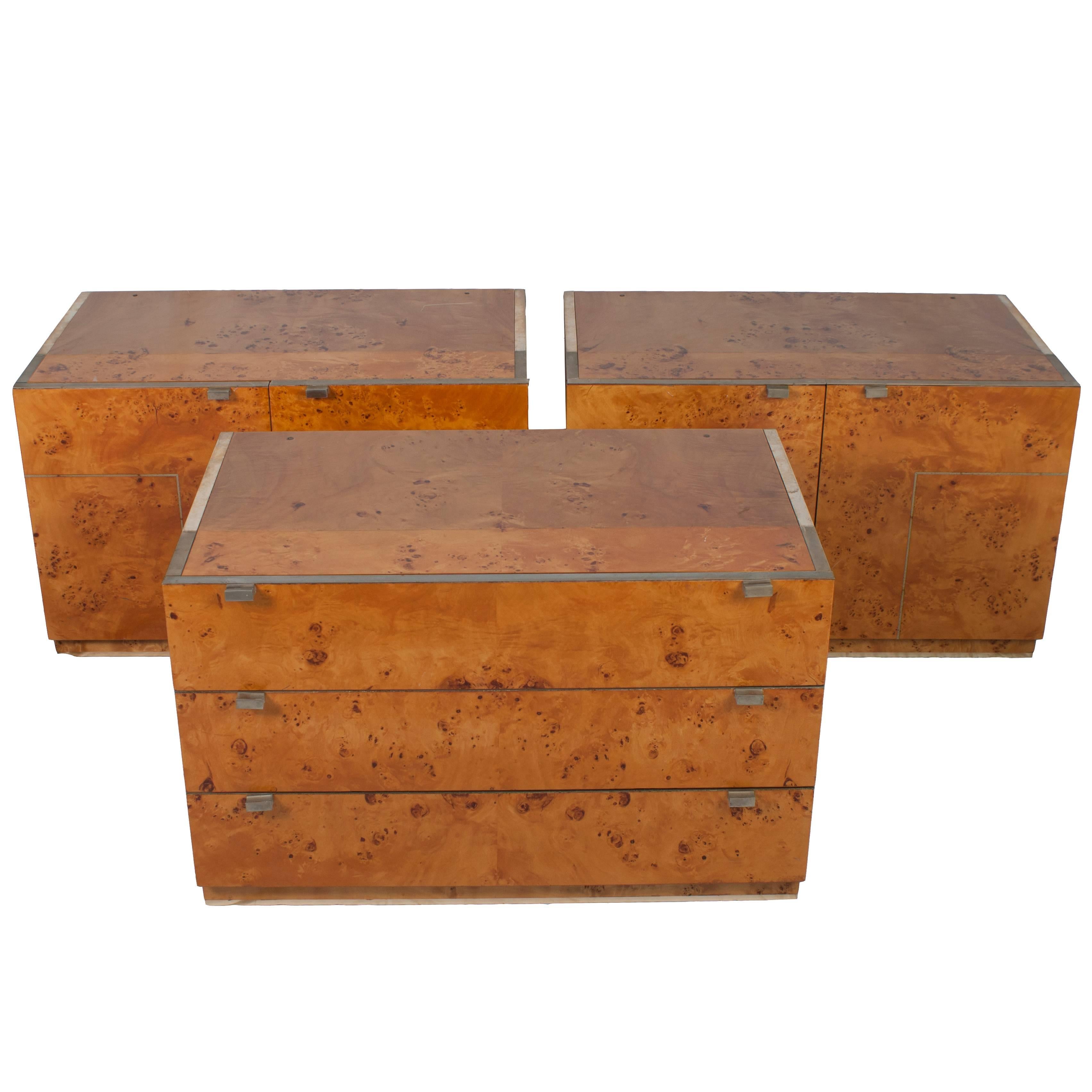 Three-Section Modular Veneer Wood and Brass Trimmed Console Cabinet For ...