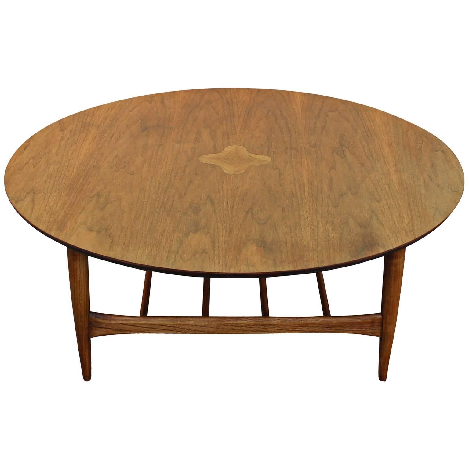 Round Lane Walnut Inlaid Coffee Table at 1stDibs