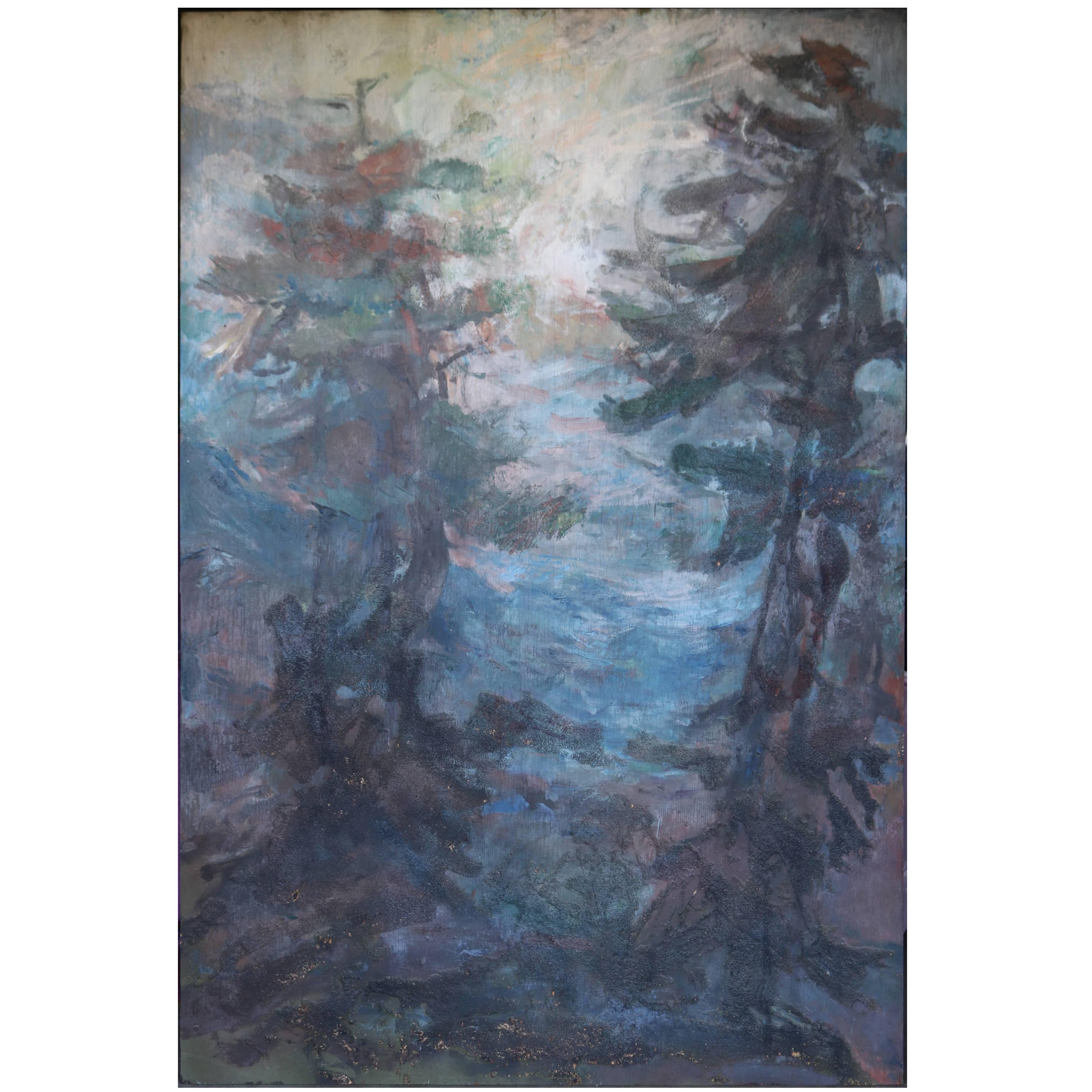 Large Impressionistic Pine Forest Landscape Painting at 1stDibs