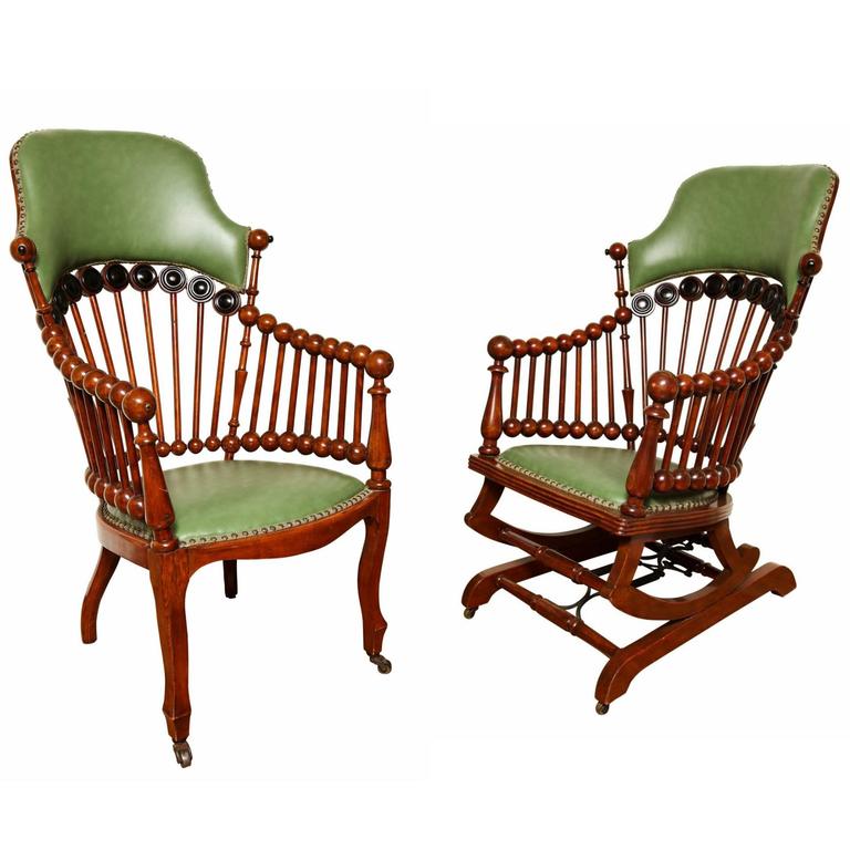 Matching Green Upholstered Armchair and Rocker by Hunzinger at 1stDibs