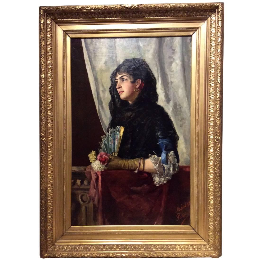 Portrait of a Young Spanish Woman, Oil on Canvas, Signed Pastorino ...