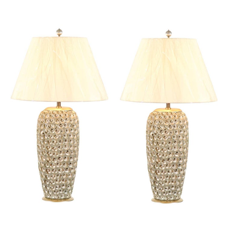 Pair of Modern Large-Scale Shell Lamps with Lucite and Silver Leaf ...