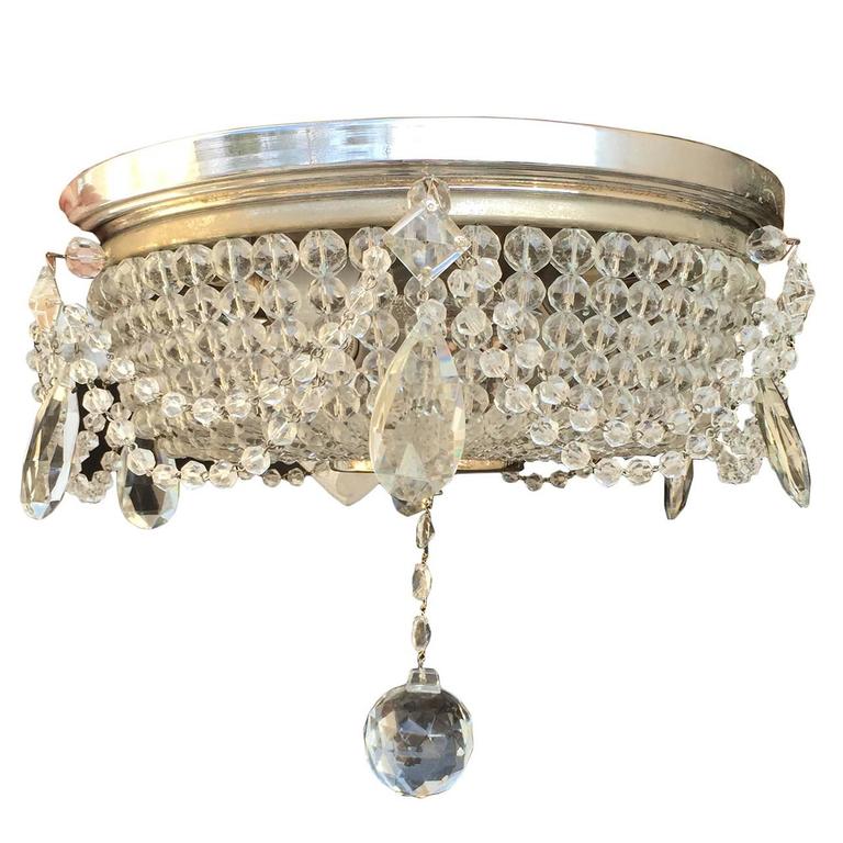 Midcentury Crystal Ceiling Mount Light Fixture at 1stDibs