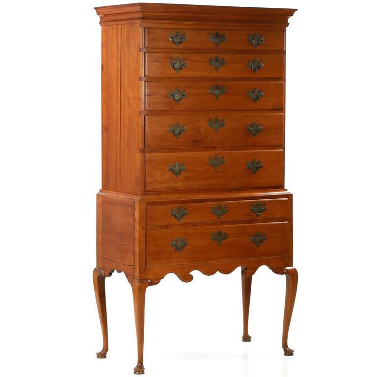Fine American Queen Anne Cherry Highboy Chest of Drawers, New England ...