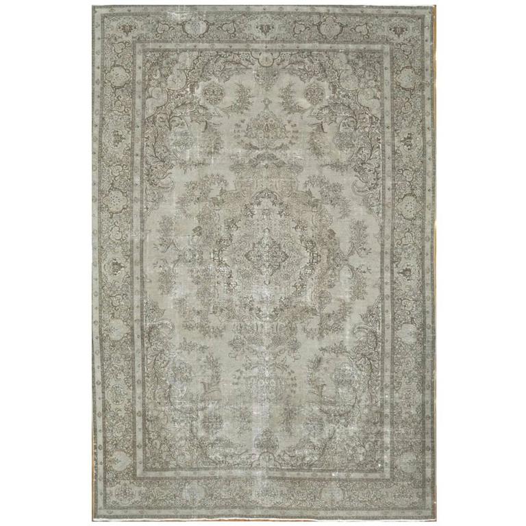 Large Antique Hand-Knotted Distressed Persian Tabriz Rug at 1stDibs