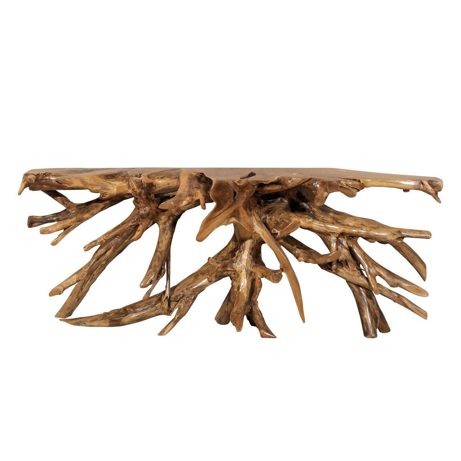 Natural Teak Root Wooden Console Table at 1stDibs